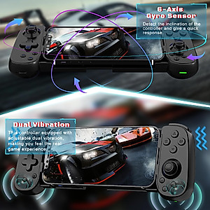 Joso Mobile Gaming Controller for iPhone/Android/PC/Nintendo Switch/PS4, Cloud Games, with Hall Effect Joystick, 6 Axis Gyro, TURBO, Gamepa for Android with Phone Case Support