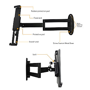 WeSTRUGGLE Tablet Wall Mount, Adjustable Arm Swivel, Anti-Theft Security Lock & Key, Foldable, 360 Rotating, Black