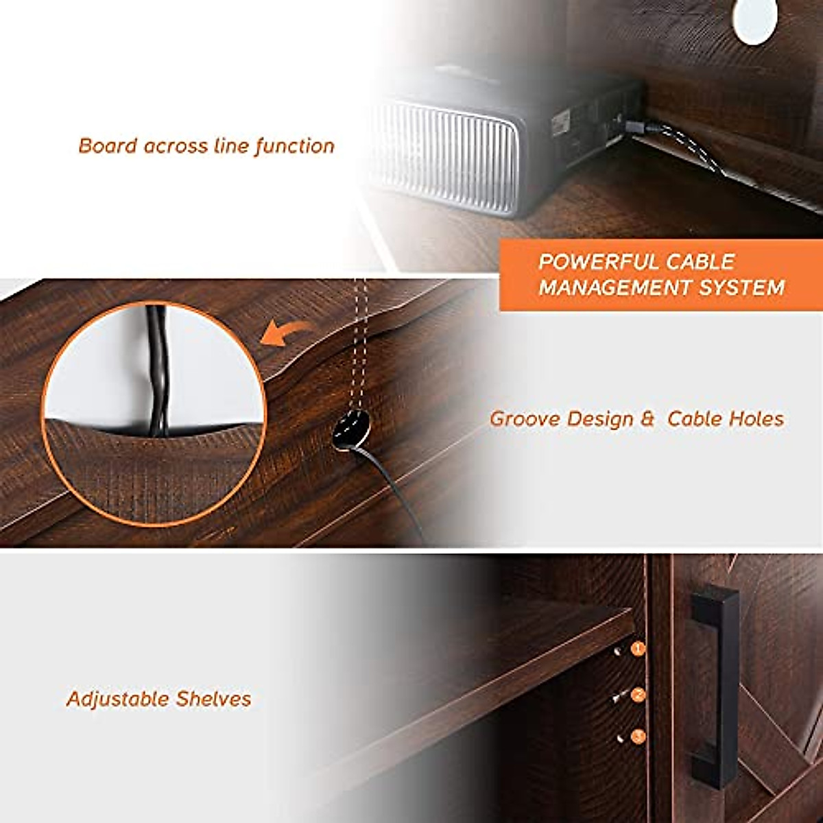 WAMPAT Farmhouse TV Stand Modern Sliding Barn Door Entertainment Center for TVs Up to 65 inch, Wood TV Media Console Table Cabinet Storage for Living Room, Rustic Brown