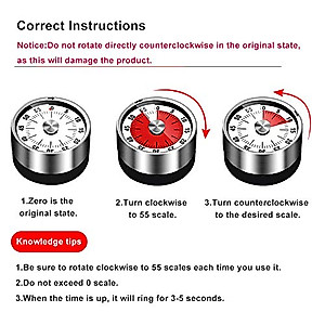 Home Timer Student Learning Office Countdown Timer Mechanical Stainless Steel Kitchen Timing Tool Reminder (White)
