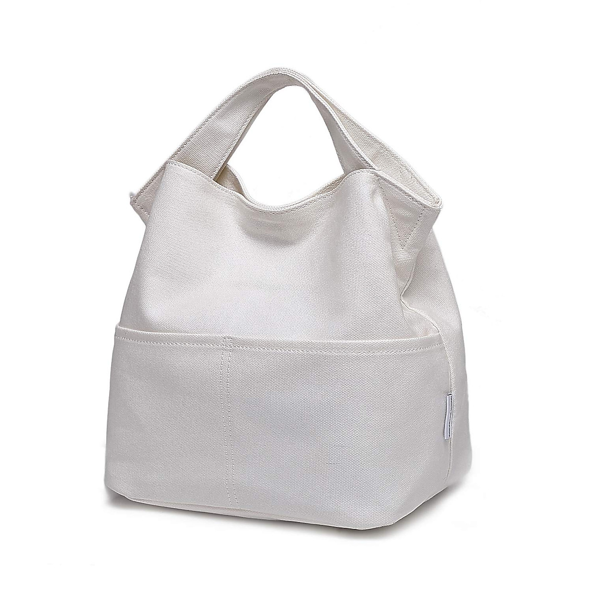 NOL Natural Organic Lifestyle Reusable Lunch Bag for Women Girls Small Top Hidden Handle Waterproof Oiled Cotton Tote Bag White