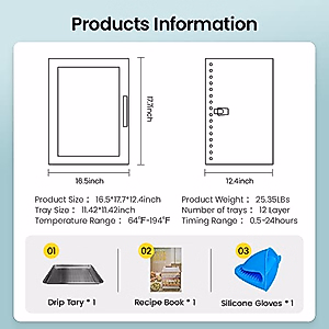COLZER Food Dehydrator 12 Stainless Steel Trays, Food Dryer for Fruit, Meat, Beef, Jerky, Herbs, with Adjustable Timer and Temperature Control
