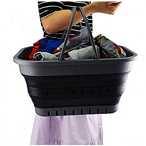 SAMMART 19L (5 Gallon) Collapsible Tub with Handle - Portable Outdoor Picnic Basket/Crater - Foldable Shopping Bag - Space Saving Storage Container (Black) (1, Grey/Black)