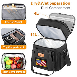 HSHRISH Expandable Tactical Lunch Box, Double Deck Large Insulated Lunch Bag for Men, Durable Leakproof Cooler Bag for Adult Work Shift Outdoor Trips, 20 Can/16 L, Black