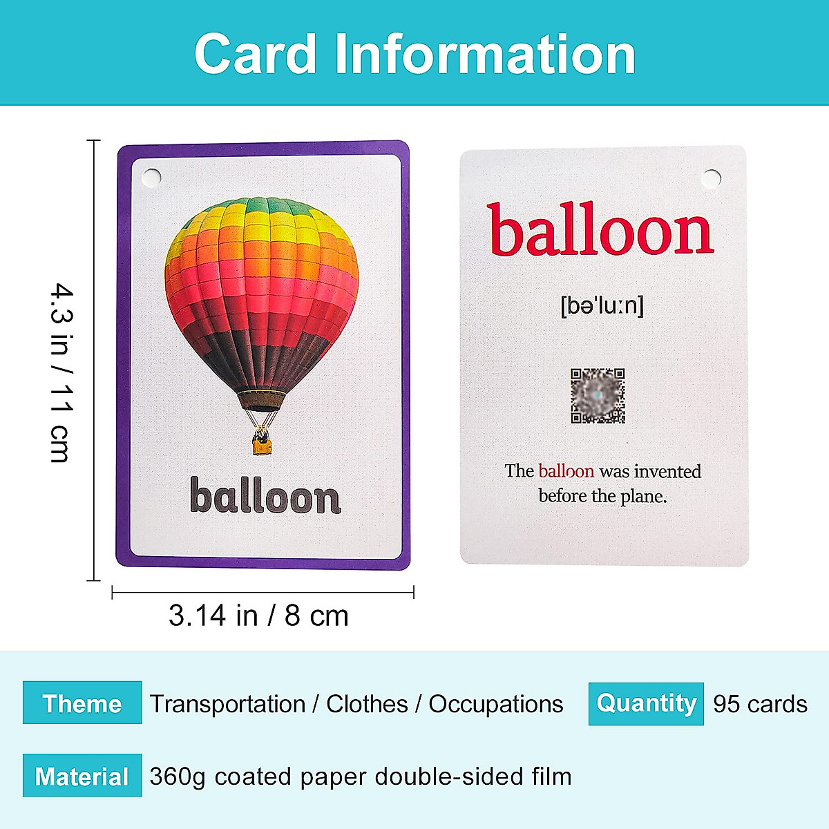 Lilias Transportation/Clothes/Occupations Flash Cards, English Words Learning Pocket Card for Toddlers, Toddler Learning Toys, Learning Supplies for Kindergarten Preschool, 3 Themes Set