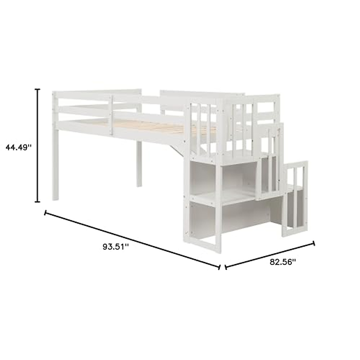 DEYOBED Low Loft Bed with Stairs and Slide - Wood Twin Bed Frame for Kids - Ideal for Boys and Girls - White