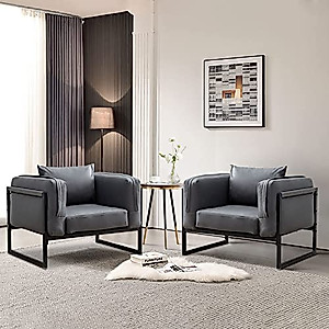 TUKAILAi Faux Suede Leather Single Sofa Couch with 1 Cushion, Modern Accent Chair with Arms and Metal Frame for Living Room, Upholstered Lounge Chair Armchair for Bedroom Guest Reception (Grey)