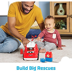 Mega BLOKS First Builders Toddler Building Blocks Toy Set, Freddy Firetruck with 6 Pieces and Storage, 1 Figure, Red, Ages 1+ Years