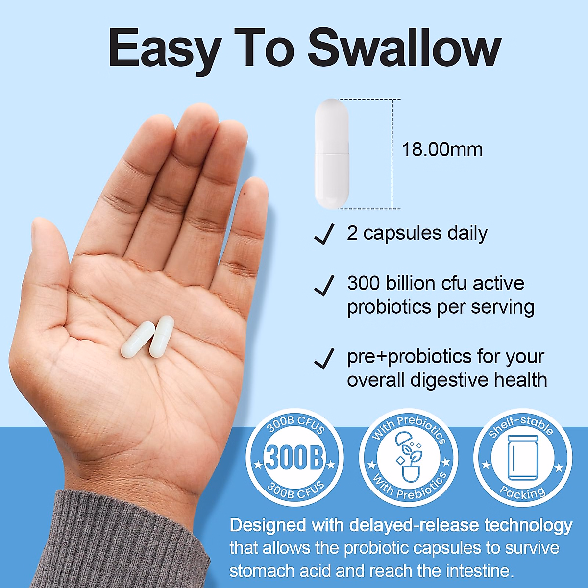 Linkvibe Probiotic 300 Billion CFU - 12 Strains with Organic Prebiotics for Digestive & Gut, Immune, Bloating Health - Probiotics for Women and Men - Daily Dairy Free, Shelf Stable - 60 Counts