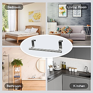 Over Cabinet Towel Bar, Cabinet Door Towel Holder, Silver Over The Door Towel Rack, Dish Towel Holder for Kitchen Cabinet, Kitchen Towel Hanger, 2 Pack, 9 inch (Stainless Steel)