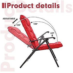 Incbruce 3 Pcs Folding Chair Set Outdoor Furniture Adjustable Reclining Bistro Set with Red Cushions, Steel Frame and Coffee Table for Patio Front Porch Garden Deck