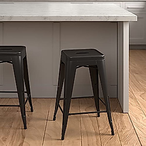 Amazon Basics Metal Bar Stools - 24-Inch, Set of 4, Black