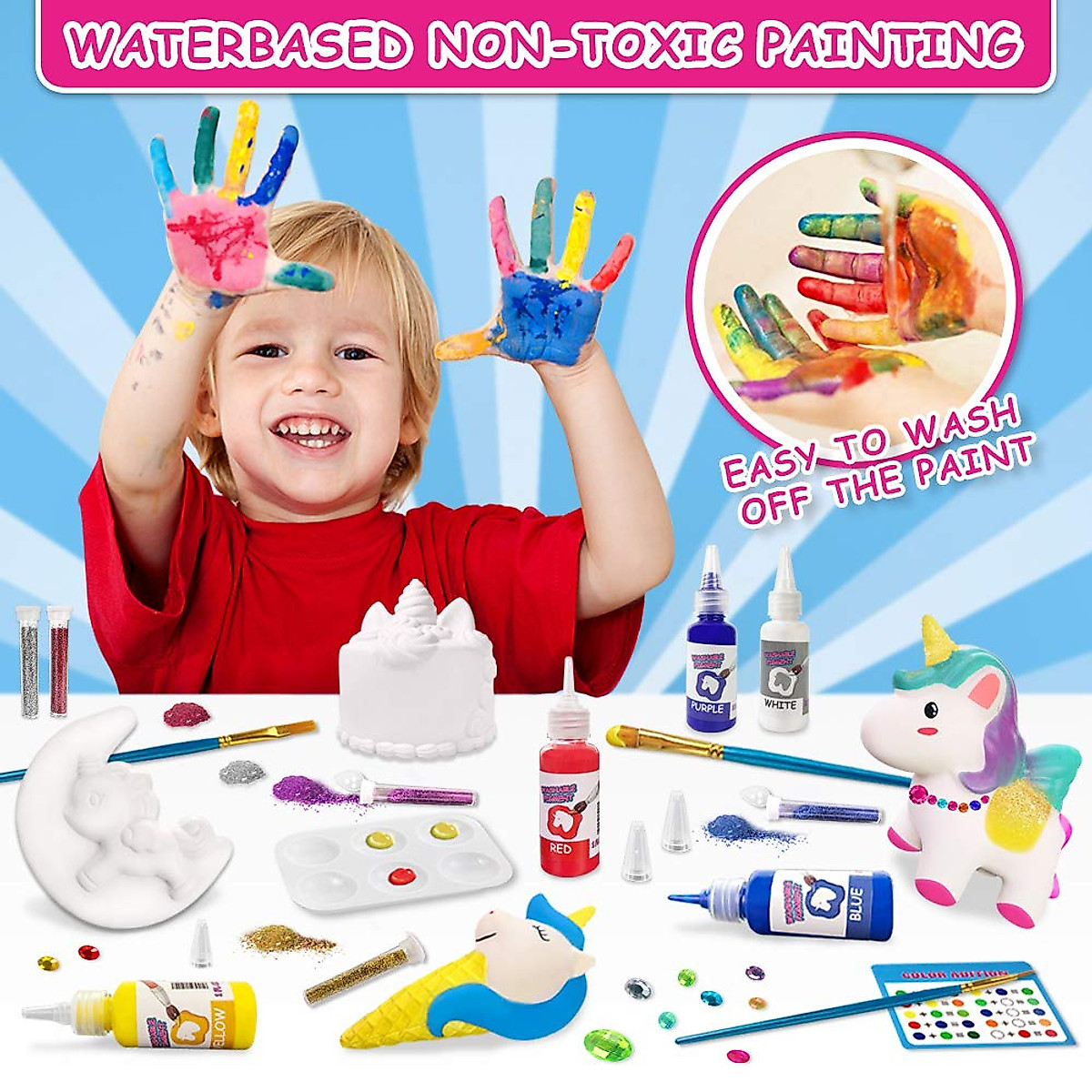 Heyzeibo Squishies Toys for Kids, Arts Crafts Squishy Gifts for Age 3 4 5 6+ Years Old Boys Girls Toddlers, Paint Your Own Squishies, Soft Stress Relief DIY Squishy Painting Toys for Adults Lovers