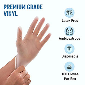 Powder Free Disposable Gloves Large, [1000 Count] - 4 Mil Clear Vinyl Gloves- Extra Strong, 4 Mil Thick - Latex Free, Food Safe, Medical Exam Gloves, Cleaning Gloves - 10 Boxes of 100