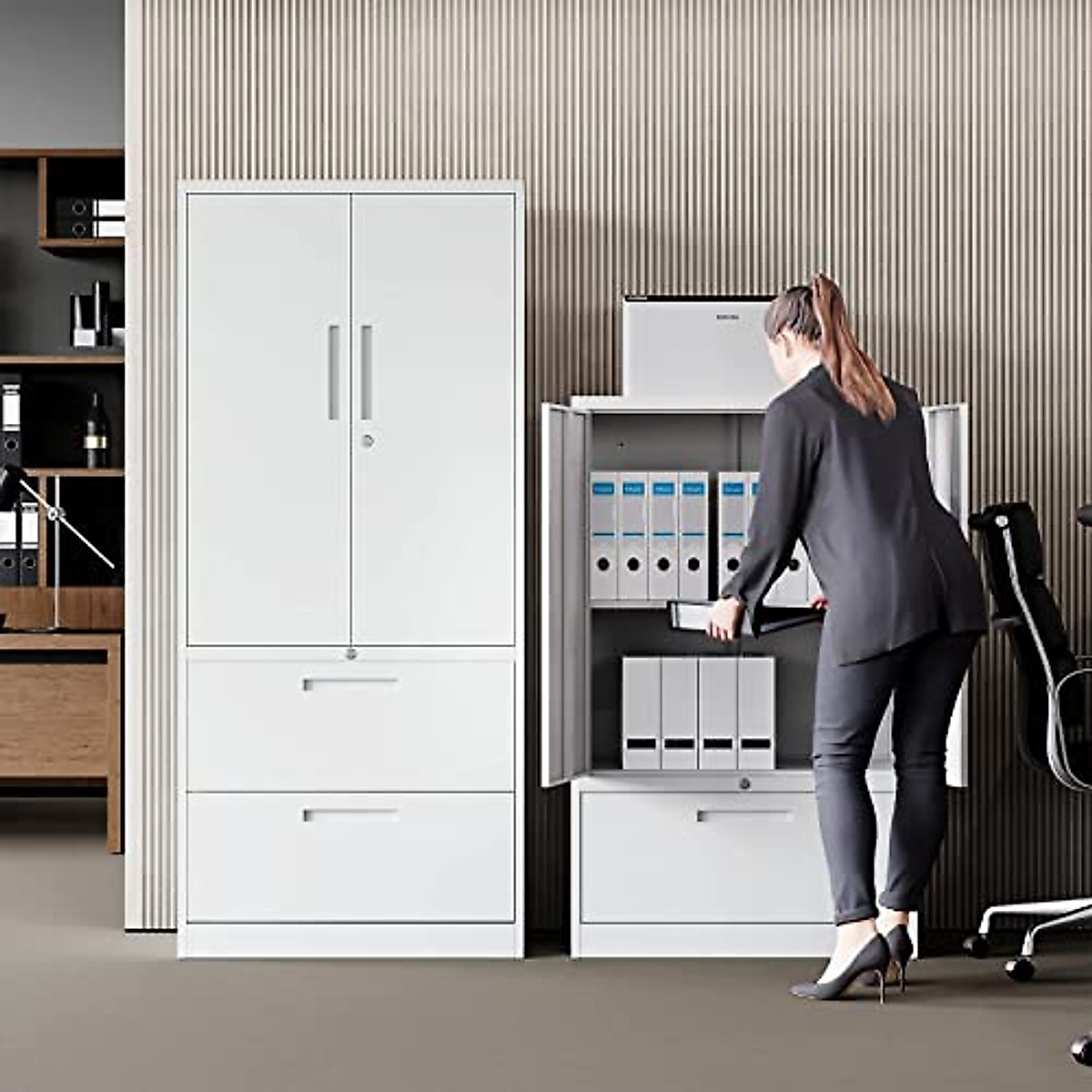ZAOUS File Cabinet 1 Drawer, Metal File Cabinet with Lock, Lateral Filing Cabinet with Doors & Adjustable Shelves for Home Office, Living Room, Pantry, Gym, Basement, Warehouse, White
