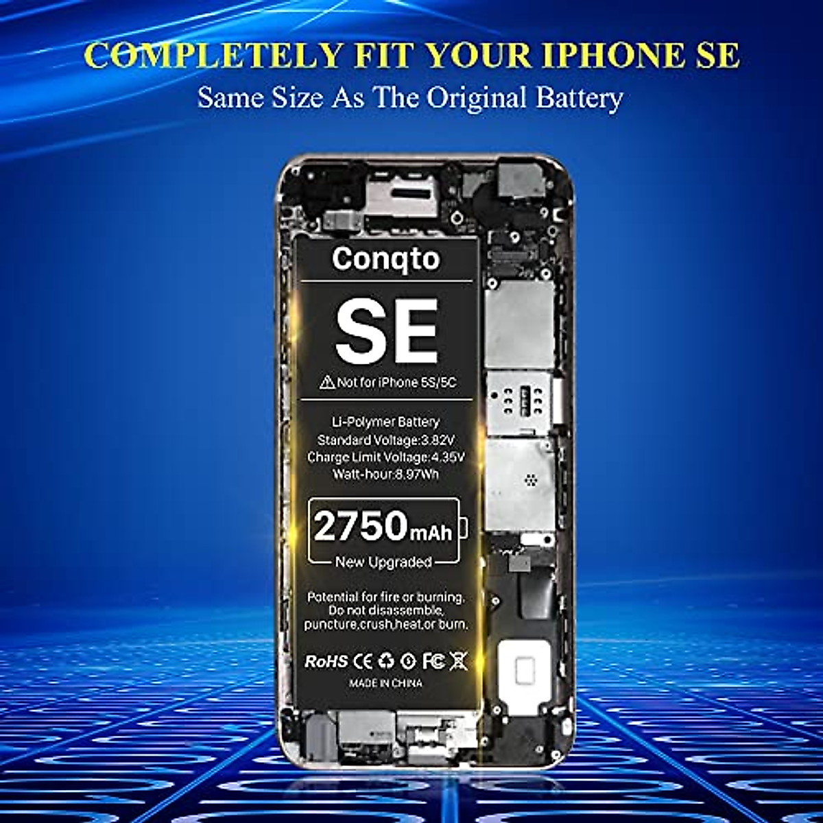 [2750mAh] Battery for iPhone SE 2016 1st Gen, Conqto New 0 Cycle High Capacity Battery Replacement for iPhone SE Models A1662, A1723, A1724 with Complete Professional Repair Tools Kit