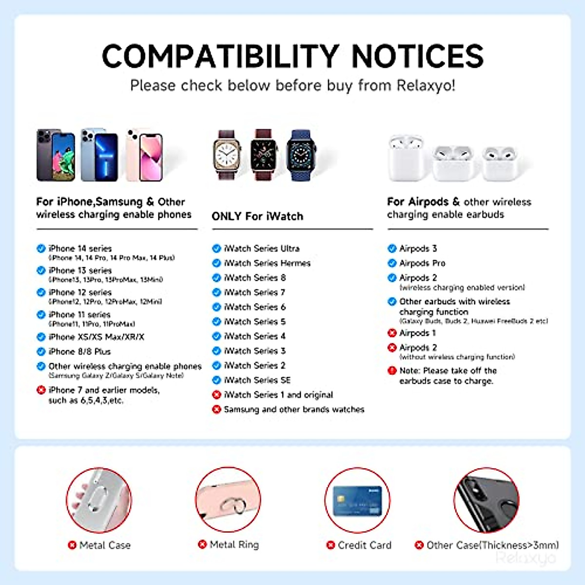 Wireless Charger 3 in 1, Foldable Magnetic Wireless Charging Station Travel Charging Pad, Compatible with iPhone 14 13 12 11 Pro/Max/XR/X, for Apple Watch/iWatch Ultra/8/7/6/SE/5/4, Airpods 3/Pro/2