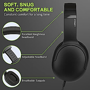 LORELEI E5 Wired Headphones for Kids Foldable & 3.5mm Jack Tangle Free Nylon Wire Stereo On Ear Headsets for Kids/Children/School/Tablet/Ipad/Kiddle/Plane (Space Black)