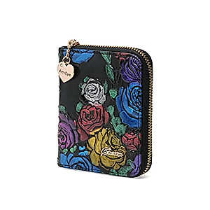 ArtsEye Women's Short Zip Around Wallet (black rose)