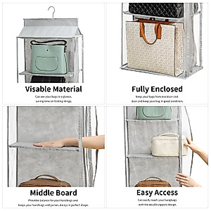 Remittur 8 Grids in 1 Pack Hanging Purse Handbag Organizer with Double Zippers, Visible Purse Organizer for Closet, Fully Enclosed Purse Storage Holder, Hanging Closet Organizer for Purses, Bags