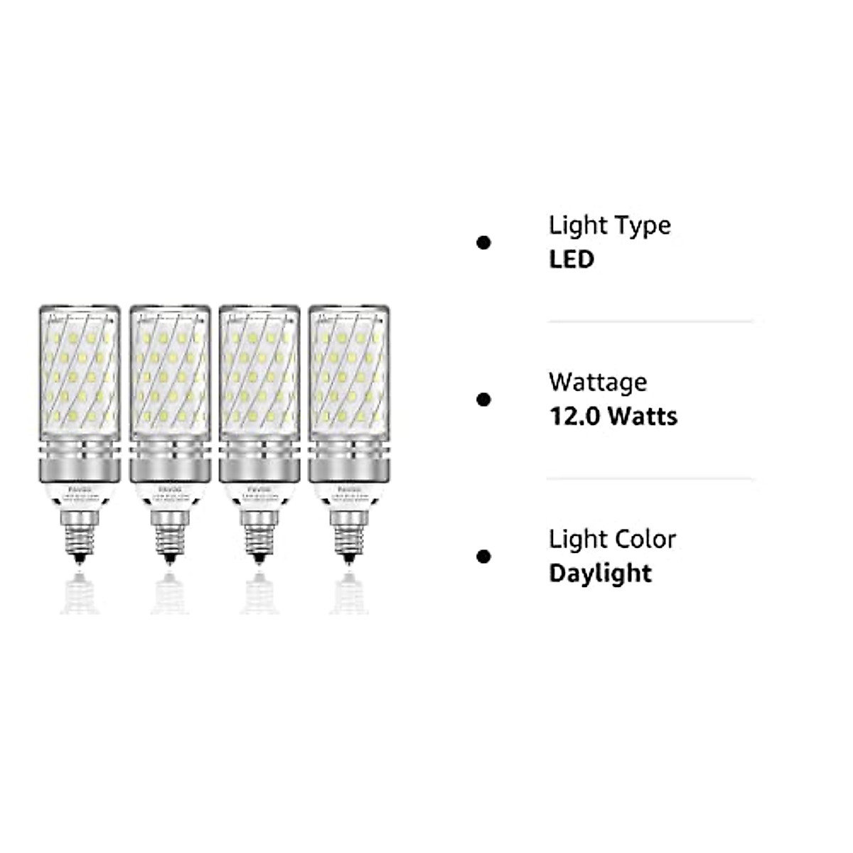 PAVOO E12 LED Light Bulbs, 12W LED Candelabra Bulbs 100 Watt Equivalent, 1200LM, 6000K Daylight White Ceiling Fan Light Bulbs,Pack of 4