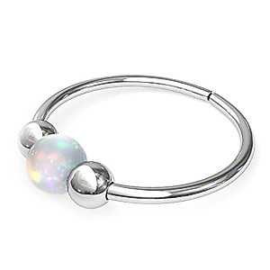 Sterling Silver Simple Nose Ring,20 Gauge Thin Silver Nose Rings,Tiny Nose Piercing White Opal,Delicate 8mm Diameter 0.3 Inches Small Nose Piercings,Tiny Handmade Body Jewelry