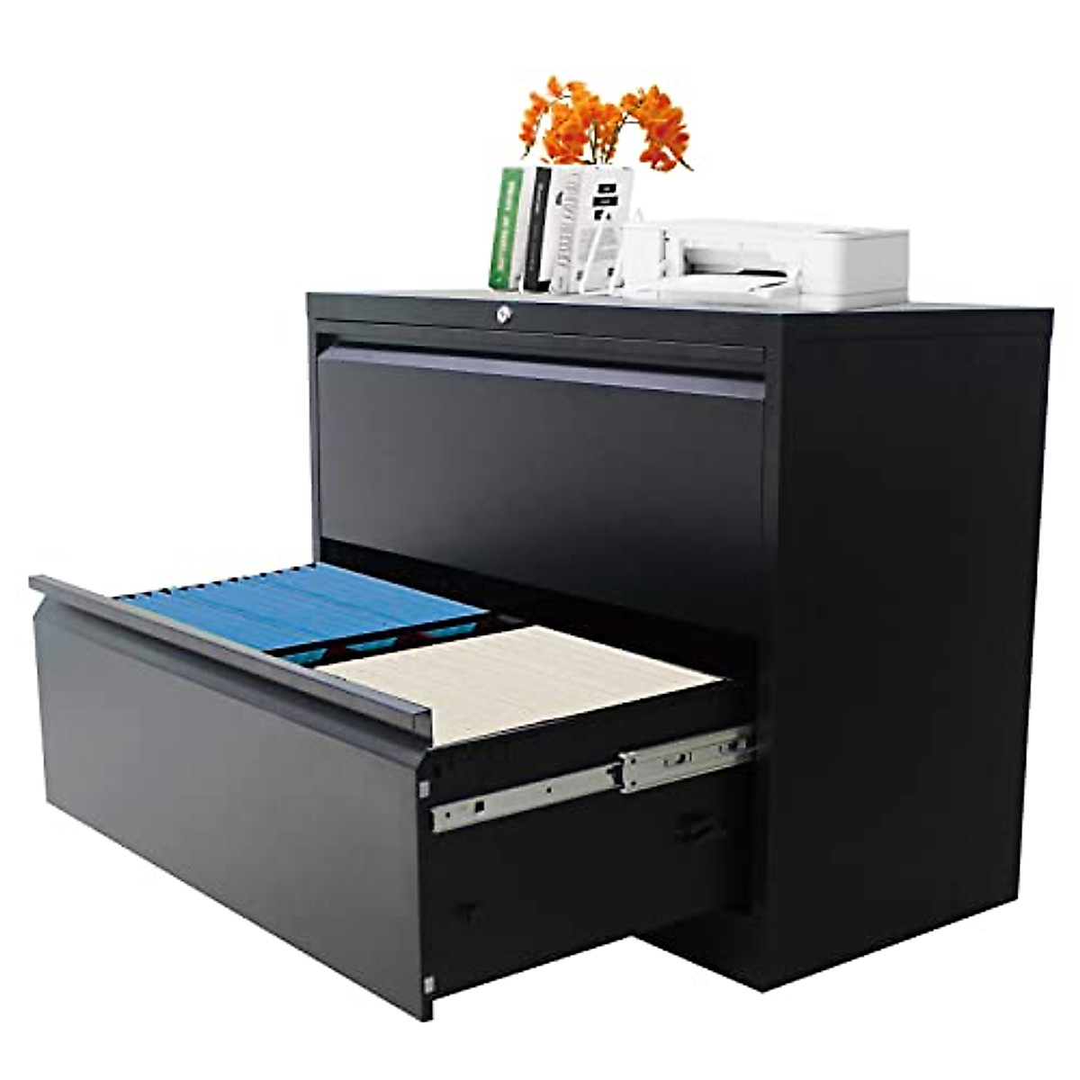 ANRYAGF 2 Drawer File Cabinet with Lock Metal Filing Cabinets for Home Office Black Lateral File Cabinet 2 Drawer Storage Cabinet for Letter/A4/F4 Size Files Anti-tilt 35.43"x 17.72"x 28.39" Vertical