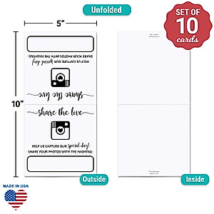321Done Wedding Hashtag Signs 5x5 Folded, Made in USA - Tent Cards for Table Placecard - Square Write On Large Oh Snap Photo Share Love - Set of 10