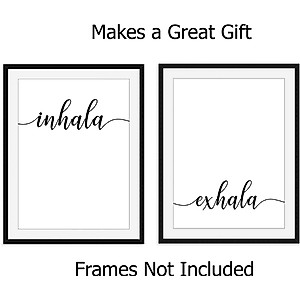 Inhala Exhala Wall Art, Set of 2 8 x10" Unframed Typogaphy Black on White Prints - Stunning Spanish Wall Décor for Bathroom