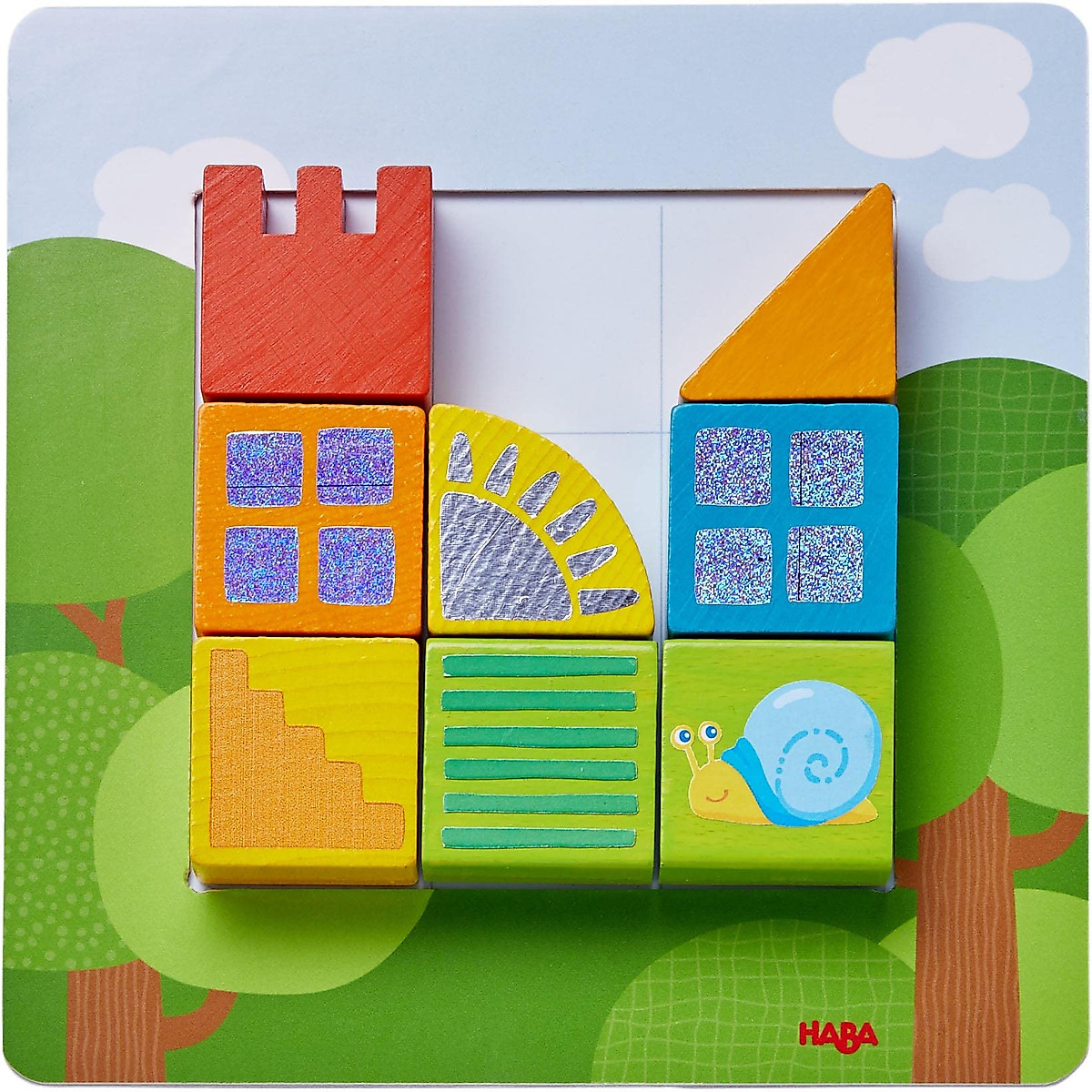 HABA Animal Squares Chunky Wooden Puzzle Building Blocks Arranging Game with Template Cards, Montessori Toys Toddler Puzzle Ages 2+ (Made in Germany)