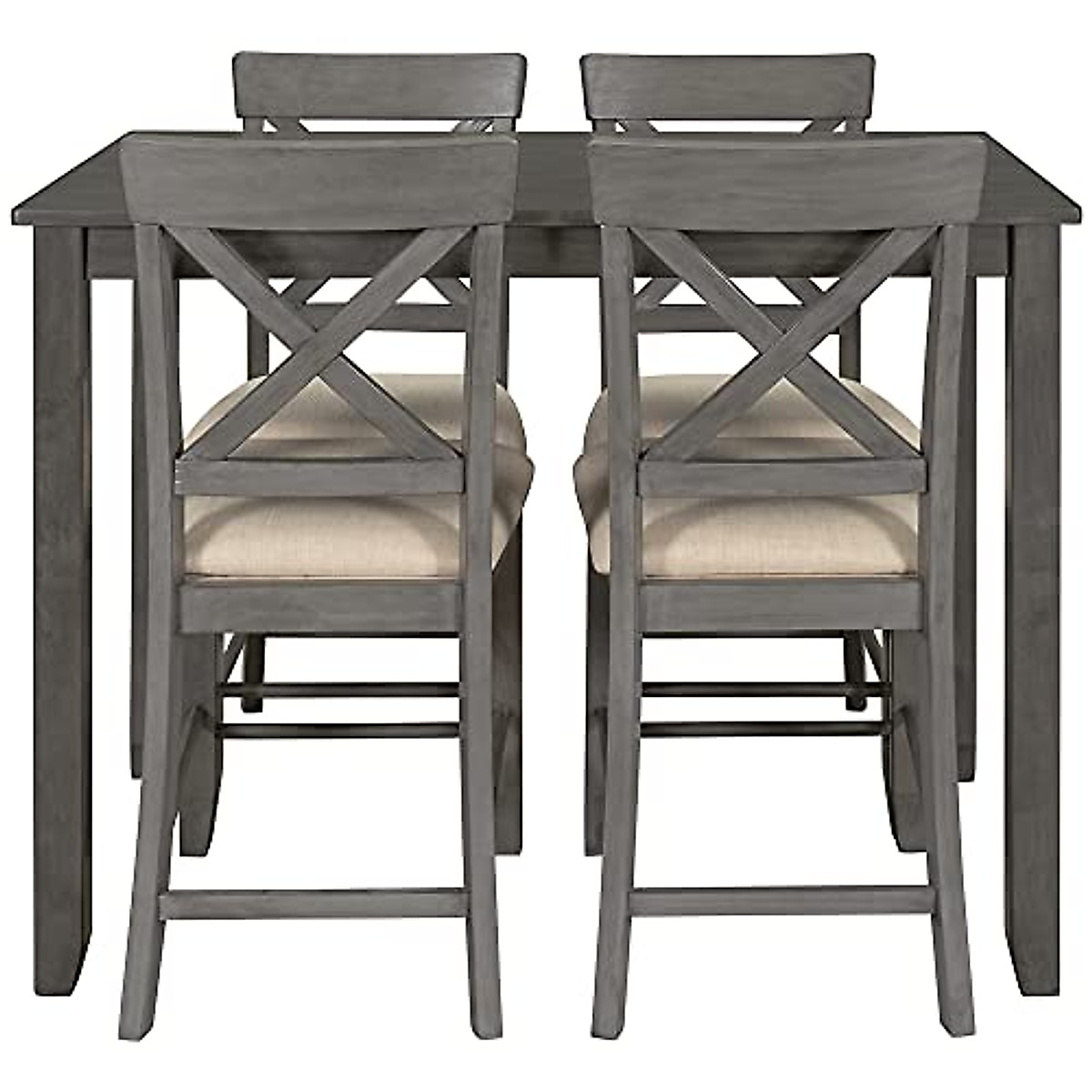 Winwee 5-Piece Wooden Counter Height Dining Table Set with Padded Chairs Rectangle Dining Table with 4 Padded Chairs, Grey