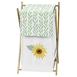 Sweet Jojo Designs Yellow, Green and White Sunflower Boho Floral Baby Kid Clothes Laundry Hamper - Farmhouse Watercolor Flower