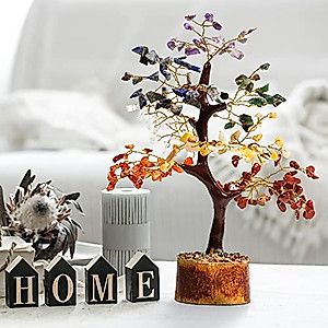 Handcrafted Healing Crystal Bonsai Tree - Feng Shui Chakra Tree with 200 Wooden Beads for Positive Energy and Balance - Perfect Home/Desk Decor and Reiki Good Luck Crystal Gifts by Karma Pledge