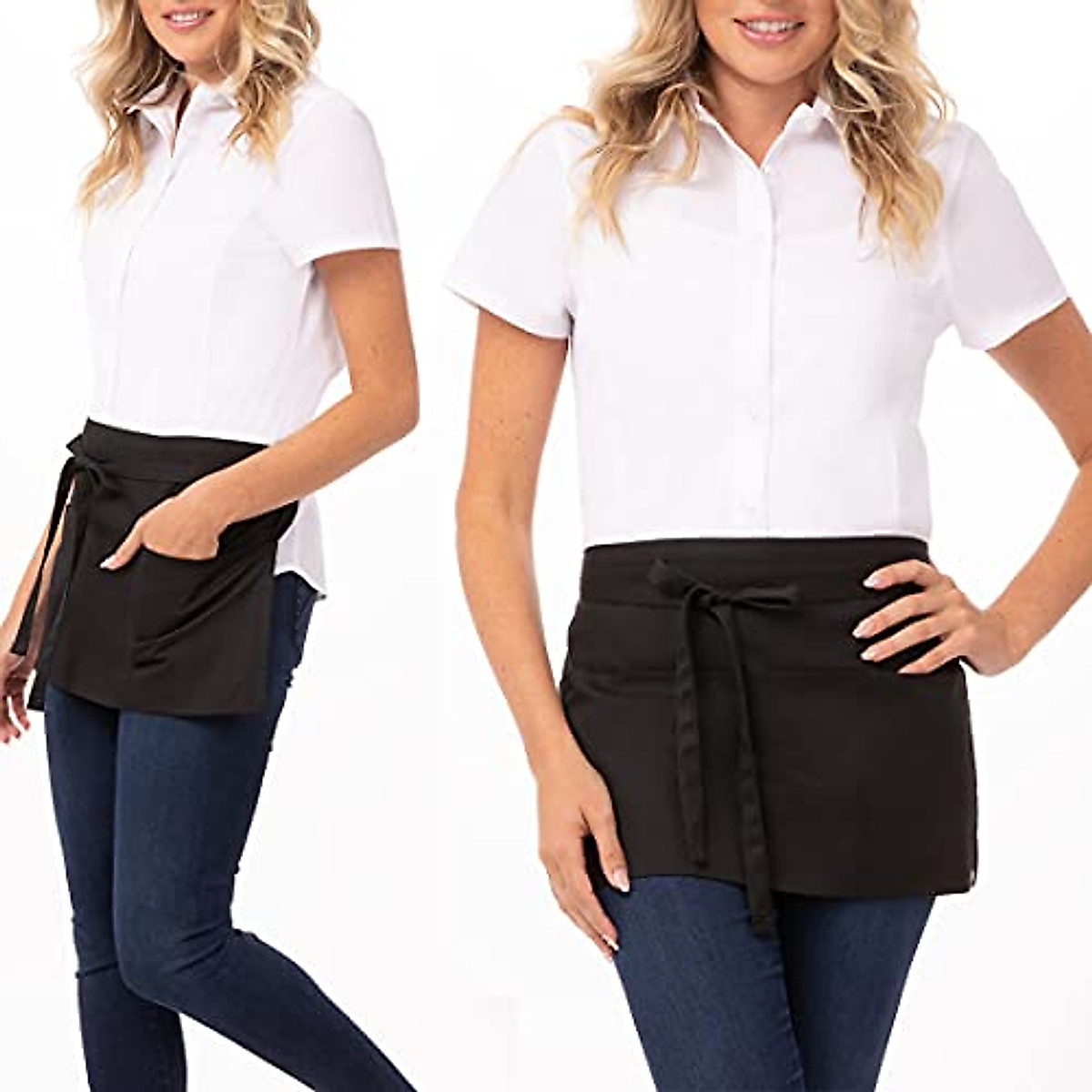 RUIBOLU Waist Apron with 3 Pockets - Black Waitress Waiter Server Short Aprons, Water Resistant Half Apron (Black-1pack)
