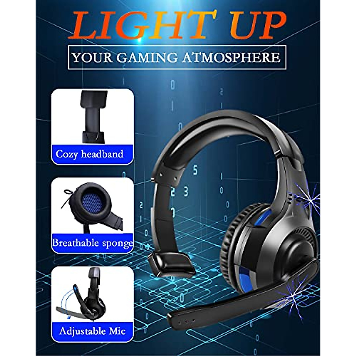 One Ear Gaming Headset for PS5/PS4/Xbox Series S/Xbox Series X, Megadream Wired Online Game Unilateral Headset, 50mm Drivers|Detachable Mic|3.5mm Headphone Jack for Switch Lite, Xbox One, Laptop/Phone