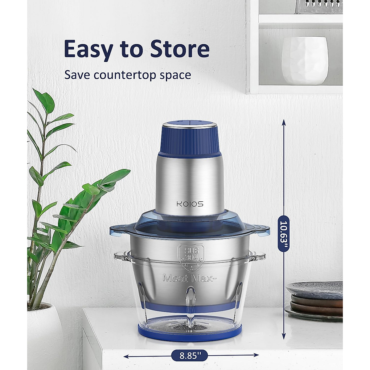 KOIOS Small Food Processor with 2 Bowls (8 Cup+8 Cup) & 2 Sets Bi-level Blade, 2L Electric Food Chopper Meat Grinder for Meat/Vegetable/Fruits/Nuts/Baby Food, 500W, 2 Speed Modes