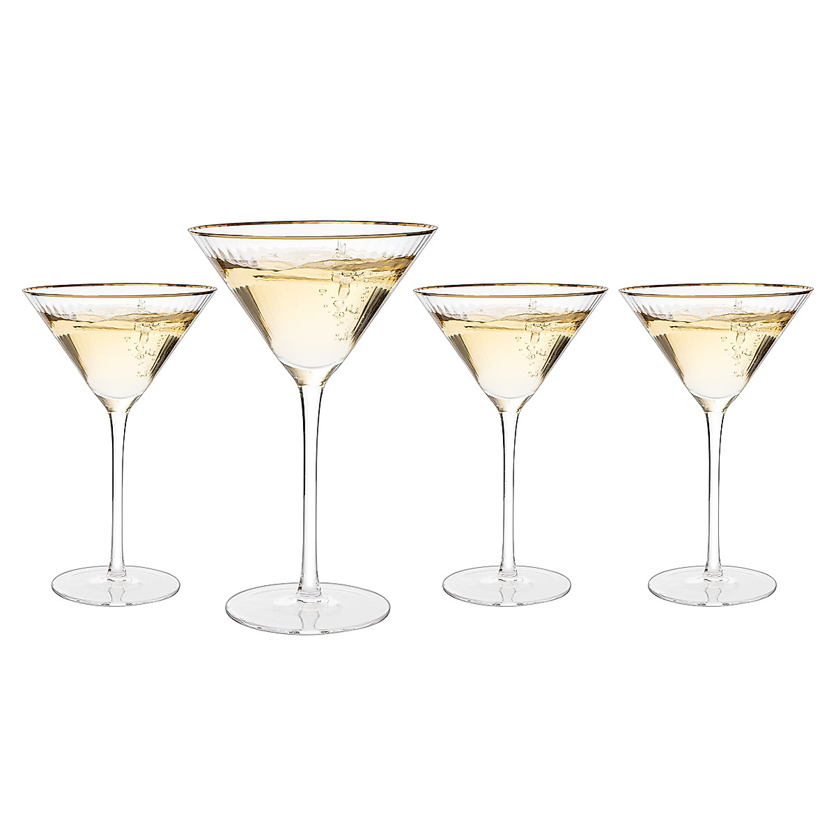Hand Blown Gold Rim Martini Glasses - Set of 4-10 oz, 24K Gilded Classic Vintage Glasses For Martinis, Cocktails, Champagne, Water & Wine - Classic Coupes Gilded Rimed, Crystal Coupe with Stems