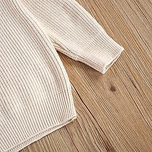 Toddler Baby Girl Boy Knitted Sweater Long Sleeve Solid Color Pullover Crewneck Sweatshirt Top Fall Winter Clothes (Beige, 2-3T)