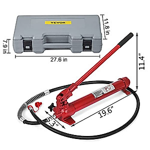 Vevor 10 Ton Porta Power Kit 1.4M (55.1 inch) Oil Hose Hydraulic Car Jack Ram Autobody Frame Repair Power Tools for Loadhandler Truck Bed Unloader Farm and Hydraulic Equipment Construction, Red