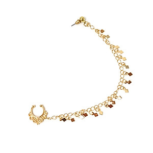 Honbay Body Jewelry Fake Septum Ring Non Piercing Nose Rings with Chain Nose to Ear Chain with Tassel (Gold)