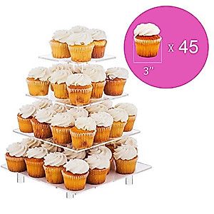 Jusalpha® Large 4 Tier Square Acrylic Cupcake Tower Stand for Dessert, Pastry, Serving Platter-Candy Bar Party Décor and Supply(with Rod Feet) (4SF-V2)