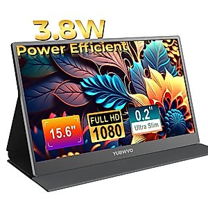 YUBWVO 15.6" 1080P Travel Monitor for Laptop Aluminum Alloy/3.8W Energy-efficient/0.2” Slim Portable Monitor IPS Display & Smart Cover, Extra Second Portable Screen for Laptop Portable