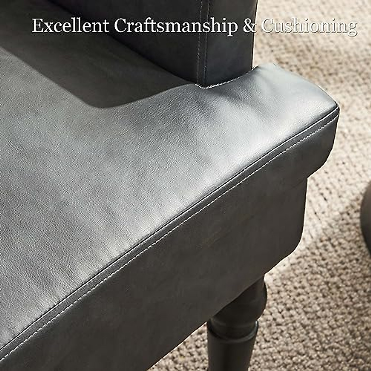LOVSPATIO Faux Leather Accent Chair, Mid-Century Upholstered Living Room Chairs, Comfy Single Recliner Sofa with Arm and Wood Legs for Bedroom Waiting Room Office - Grey