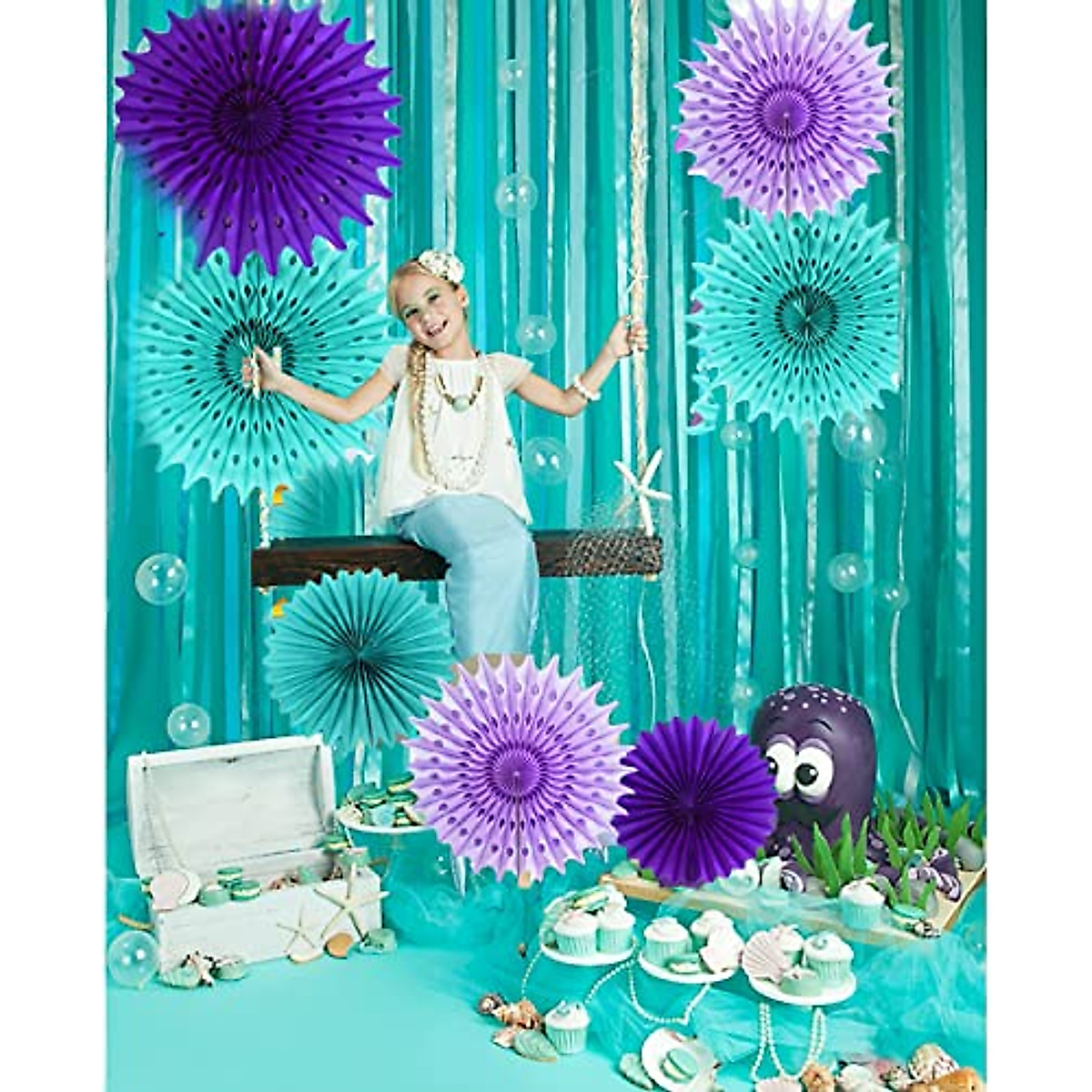 Teal Purple Birthday Decorations Mermaid /Wonderland Frozen Party Decorations/Mermaid Party Decorations /Under The Sea Party Supplies Teal Purple Tissue Paper Fan /Frozen Baby Shower Decorations