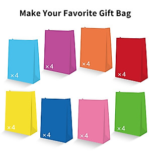 32 Pcs Kraft Paper Bags Party Favor Bags Colorful Small Gift Bags Rainbow Goodie Bags 8 Colors
