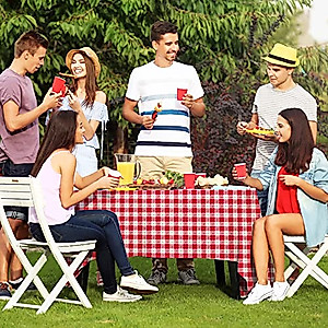 Gatherfun 3PCS Red White Gingham Rectangular Waterproof Tablecloth 54X108Inch Disposable Plastic Table Cover with Gold Stamping for Easter Picnic Barbecue Kitchen Holiday Birthday Party