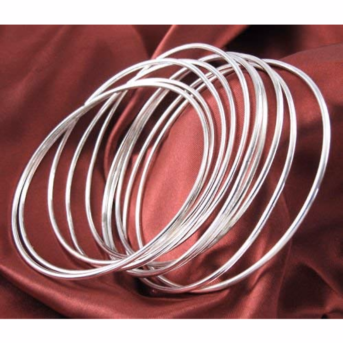 Metmejiao Classic 6pcs Lots 925 Silver Thin Round Stackable Polished Bangle Bracelet with Fresh Simple Style Bracelet Cuff Bangle