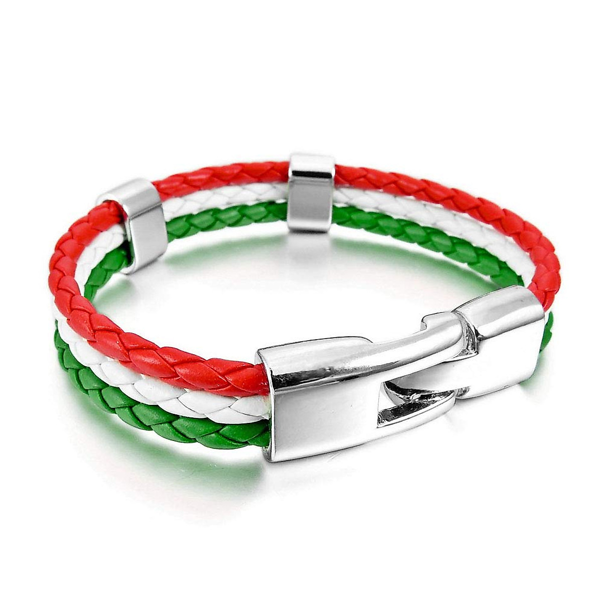 Apzzic 12mm Wide Mens Womens Italy Flag Braided Rope Surfer Leather Bracelet Wristband Cuff Bracelet Bangle 8inch