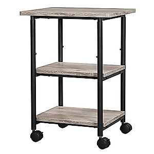 VASAGLE Printer Stand, 3-Tier Machine Cart with Wheels and Adjustable Table Top, Heavy Duty Storage Rack for Office and Home, Greige + Black