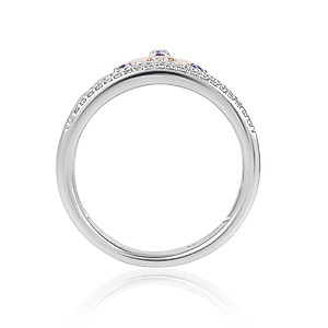 Jewelili Enchanted Disney Fine Jewelry 14K Rose Gold Over Sterling Silver 2.0 MM Round Rose-de-France and 1/10 Cttw Natural White Round Diamonds Rapunzel Ring Size 7